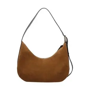 GANNI Medium Logo Suede Hobo Bag - Brown