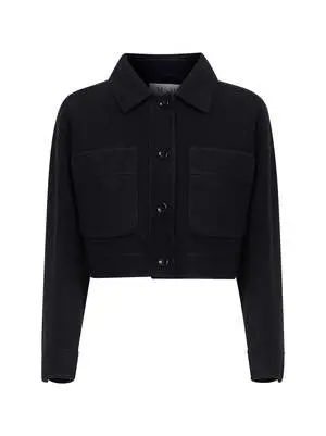 Max Mara Navy Blue Double Jersey Mxmpoggio Cropped Jacket