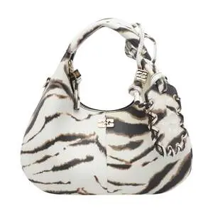GANNI Mini Logo Zebra Hobo Bag - Cream
