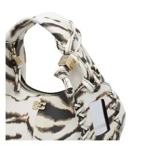 GANNI Mini Logo Zebra Hobo Bag - Cream