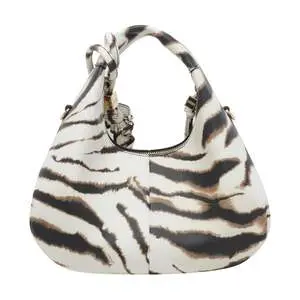 GANNI Mini Logo Zebra Hobo Bag - Cream