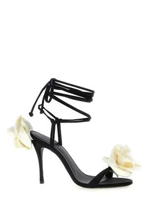 Magda Butrym Satin Sandals With 3d Floral Appliqués - Multicolor