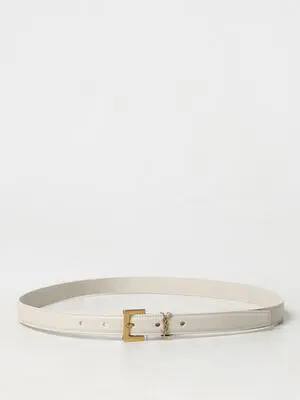 Saint Laurent Cassandre Leather Belt - Cream