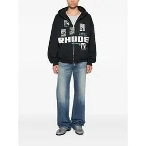 Rhude Logo Print Zip-up Hoodie - Black