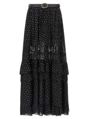 SELF-PORTRAIT And Gold Chiffon Lace Maxi' Skirt - Black