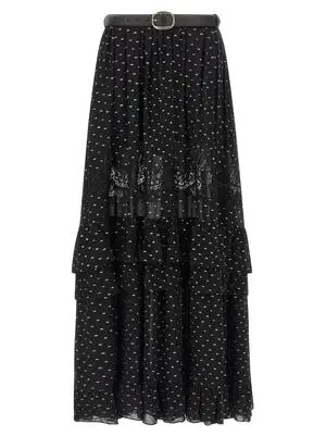 SELF-PORTRAIT And Gold Chiffon Lace Maxi' Skirt - Black