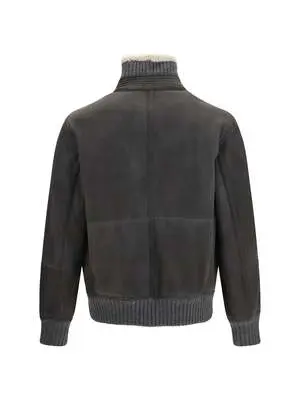 Brunello Cucinelli Shearling Jacket With Zip And High Neck - Gray