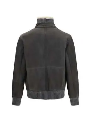Brunello Cucinelli Shearling Jacket With Zip And High Neck - Gray