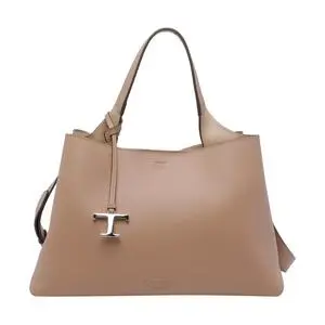 TOD'S Medium Leather Handbag With T Timeless Charm - Black