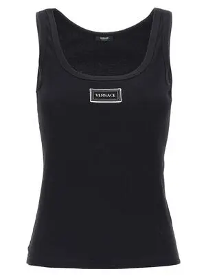 Versace 90s Vintage Logo Tank Top - Black