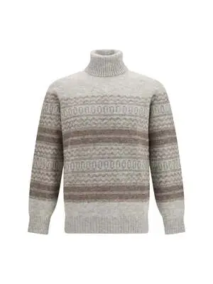 Brunello Cucinelli Fair Isle Knit Turtleneck Sweater - Gray