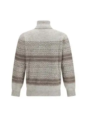 Brunello Cucinelli Fair Isle Knit Turtleneck Sweater - Gray
