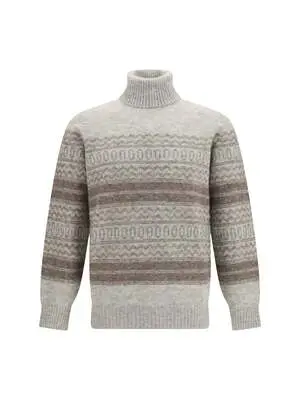 Brunello Cucinelli Fair Isle Knit Turtleneck Sweater - Gray