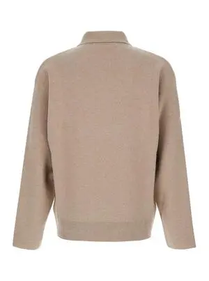 Jacquemus Beige Sweater With Polo Collar And Ribbed Details In Wool - Multicolor