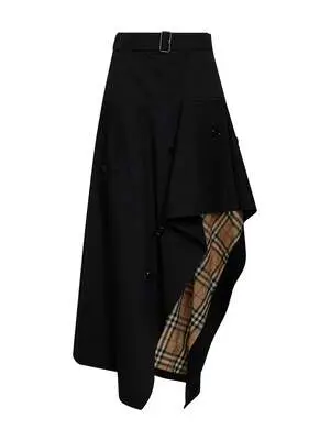 Burberry Black Cotton Asymmetric Belted Trench Skirt - Multicolor