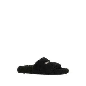 Balenciaga Faux Shearling Slides - Black