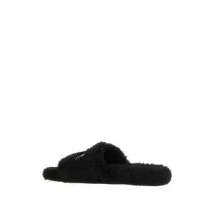 Balenciaga Faux Shearling Slides - Black