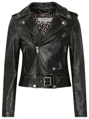 GOLDEN GOOSE Slim Fit Leather Biker Jacket - Black