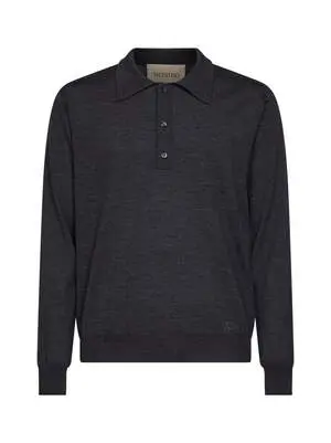 Valentino Garavani Dark Grey Wool Polo Shirt With Vlogo Embroidery - Multicolor