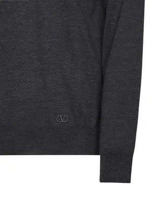 Valentino Garavani Dark Grey Wool Polo Shirt With Vlogo Embroidery - Multicolor