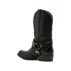 Versace Leather Harness Strap Low Block Heel Shoes - Black