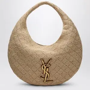 Saint Laurent Icare Hobo Bag In Crochet Raffia Pale - Brown