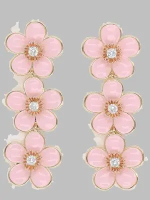 SELF-PORTRAIT Brass Zircon Enamel Earrings - Pink