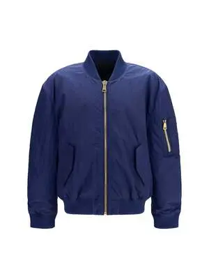 Balmain Nylon Bomber Jacket With Embroidered Back Logo - Blue