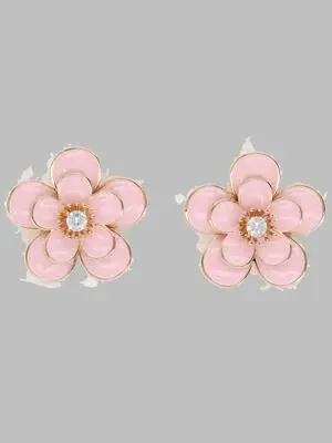 SELF-PORTRAIT Brass Zircon Enamel Earrings - Pink