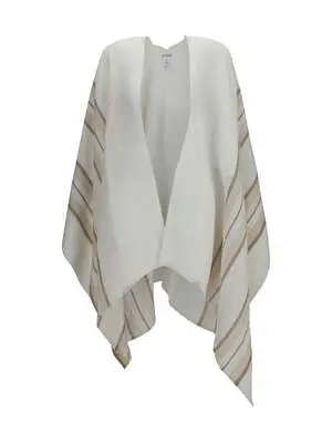 Brunello Cucinelli Open Poncho In Linen, Cashmere And Silk Blend - Cream