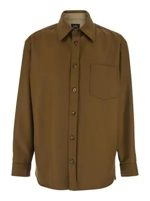 A.p.c. Brown Jacket With Classic Collar And Button Cuffs In Wool Blend