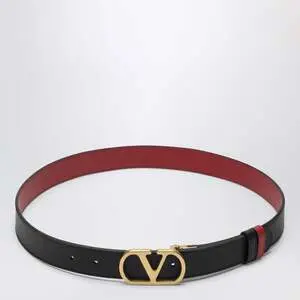 Valentino Garavani Glossy Leather Reversible Vlogo Signature Belt - Black