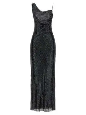 SELF-PORTRAIT Rhinestone Draped Maxi' Dress - Black