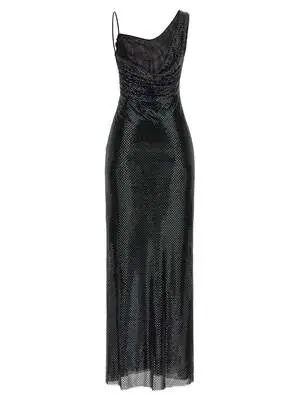 SELF-PORTRAIT Rhinestone Draped Tulle Maxi Dress