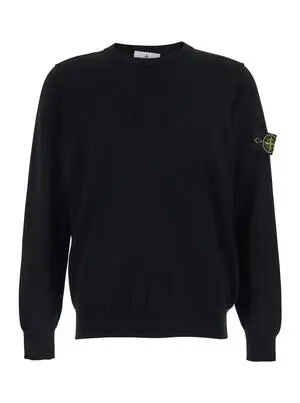 Stone Island Black T-shirt With Long Sleeves And Logo Patch On The Sleeve In Cotton For - Multicolor