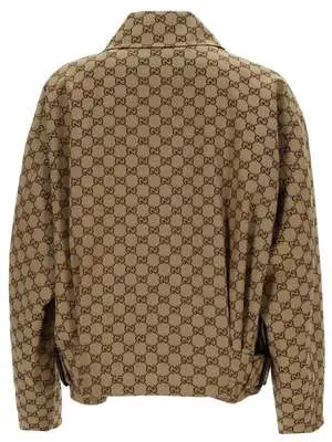 Gucci Bomber Jacket With Gg Texture - Cream