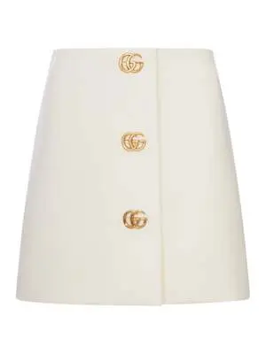 Gucci Wool Crepe Skirt With Double G Button - White