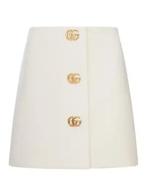 Gucci Wool Crepe Skirt With Double G Button - White
