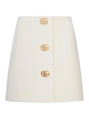 Gucci Wool Crepe Skirt With Double G Button - White