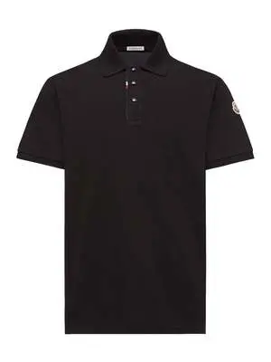 Moncler Cotton Piqué Polo Shirt With Logo - Black
