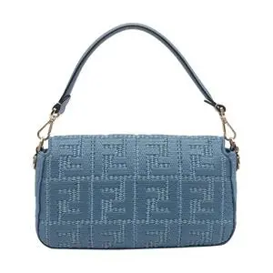 Fendi Braided Raffia Baguette With Ff Embroidery - Blue