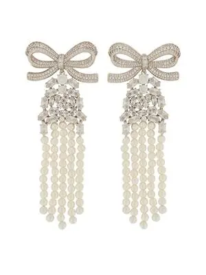 SELF-PORTRAIT Drop Earrings With Bow - Silver