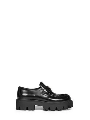 Prada Calzature Black Brushed Leather Loafers - Multicolor