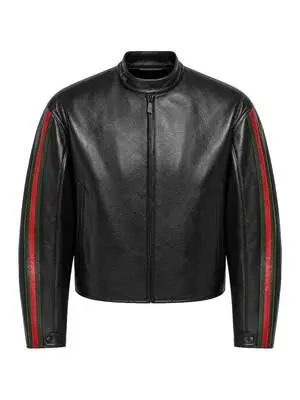 Gucci Leather Biker Jacket With Web Detail