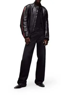 Gucci Leather Biker Jacket With Web Detail