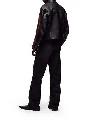 Gucci Leather Biker Jacket With Web Detail