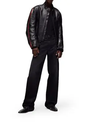 Gucci Leather Biker Jacket With Web Detail - Black