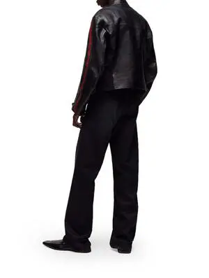 Gucci Leather Biker Jacket With Web Detail - Black