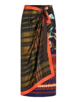 Dries Van Noten Long Silk Pareo Skirt With Contrasting Archive Prints - Multicolor