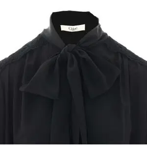 Chloé Crêpe De Chine Maxi Gathered Lavallière Blouse - Black